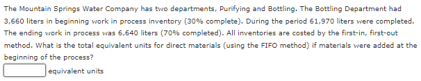 Solved The Mountain Springs Water Company has two | Chegg.com