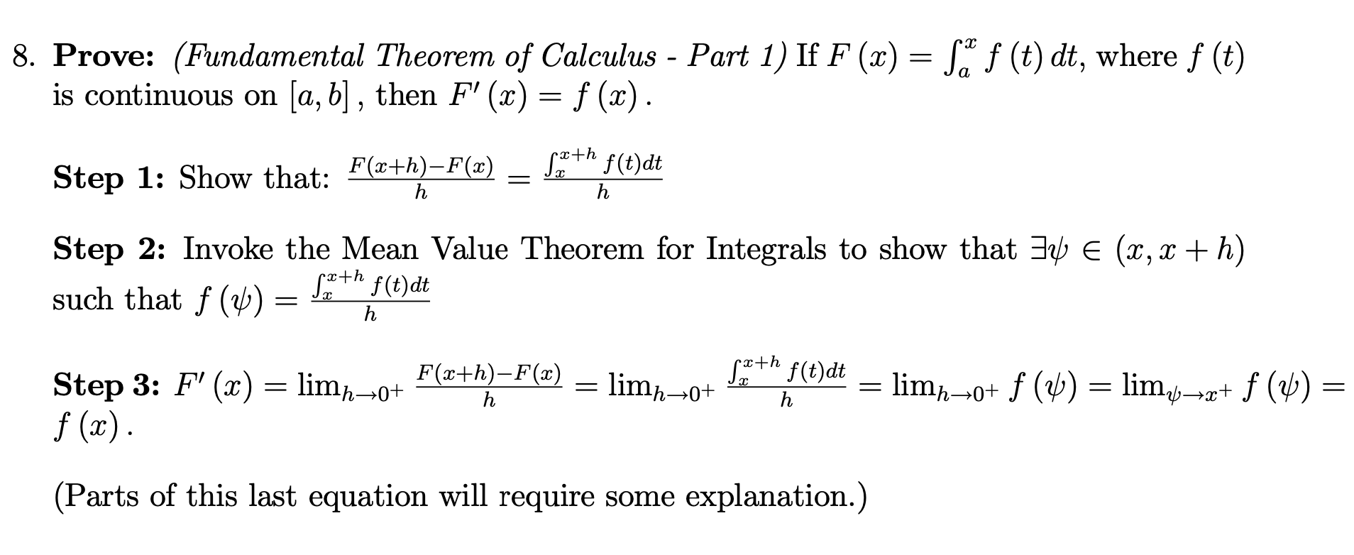 Solved 8. Prove: (Fundamental Theorem of Calculus - Part 1) | Chegg.com