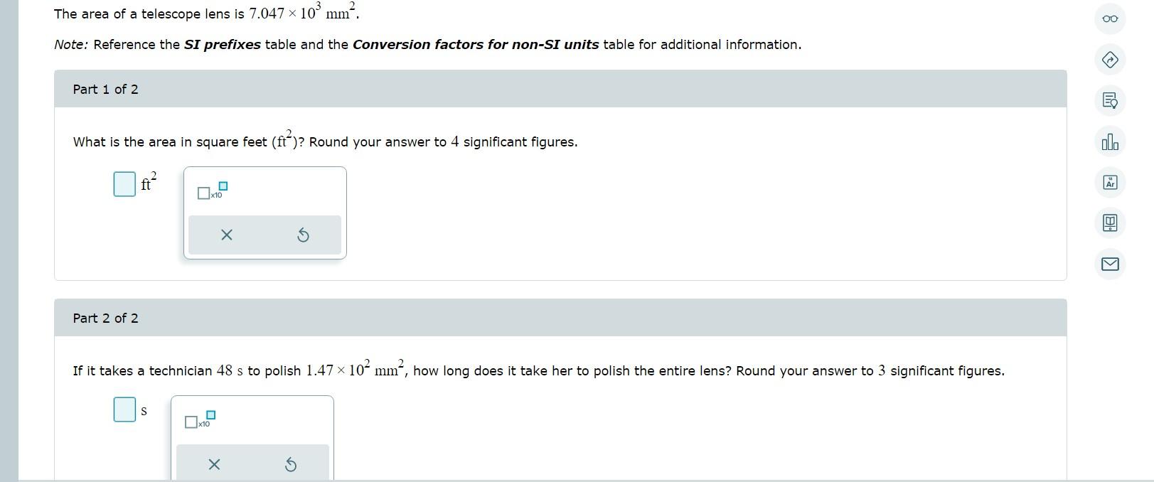 Solved The area of a telescope lens is 7.047×103 mm2. Note: | Chegg.com