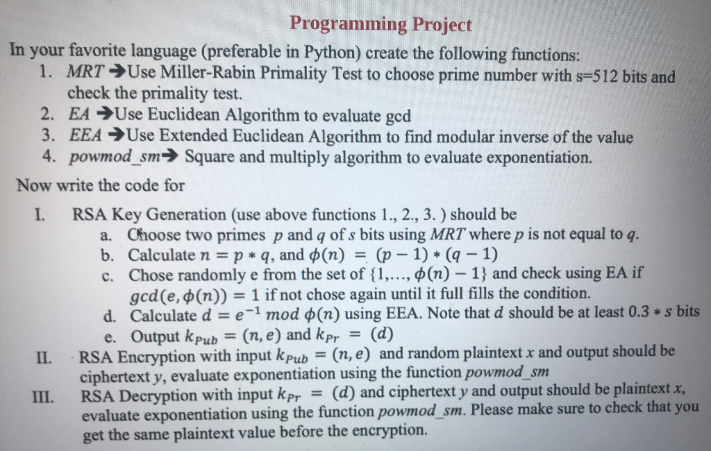 Programming Project In your favorite language | Chegg.com