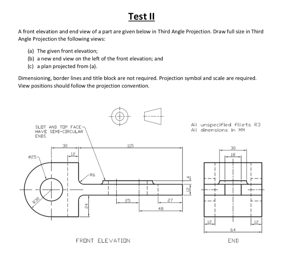 Test II A front elevation and end view of a part are | Chegg.com