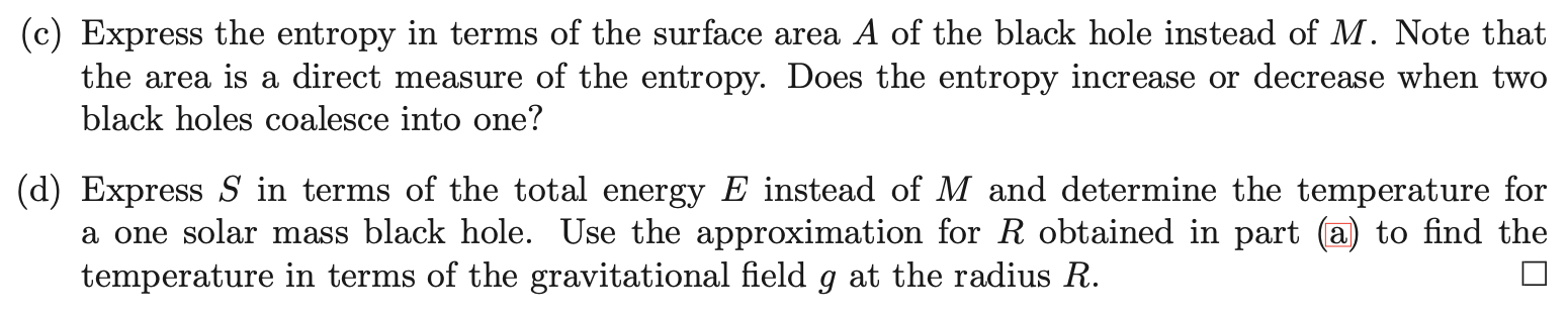 Solved Problem 2.54. Black hole thermodynamics A black hole | Chegg.com