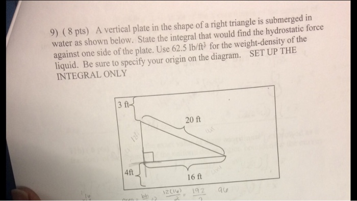 Solved 9) (8 pts) A vertical plate in the shape of a right | Chegg.com