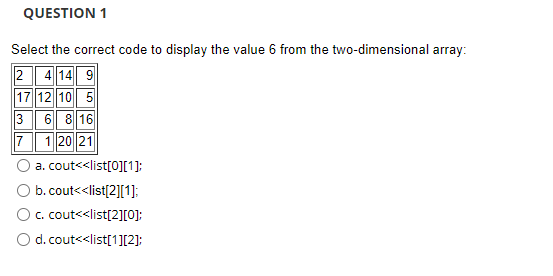 Solved Select the correct code to display the value 6 from | Chegg.com