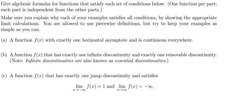 Solved Give algebraic formulas for functions that satisfy | Chegg.com
