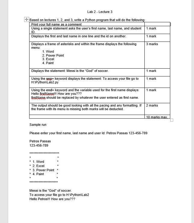 Solved Lab 2 - Lecture 3 + Based on lectures 1, 2, and 3, | Chegg.com