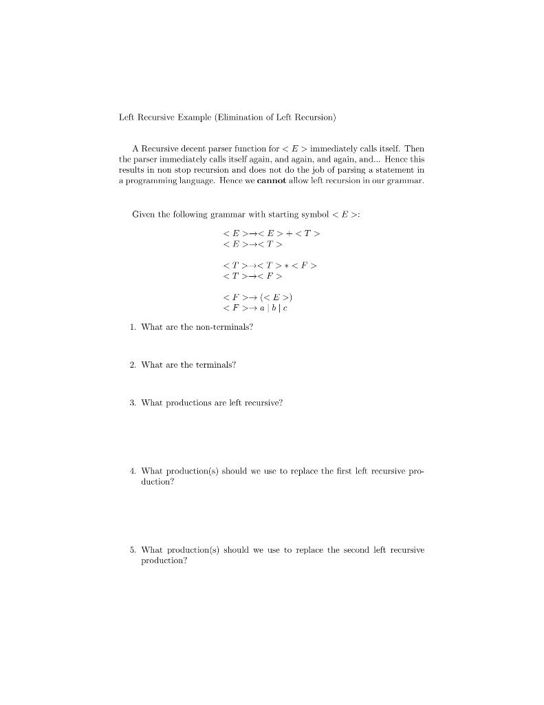 Solved Left Recursive Example (Elimination of Left | Chegg.com