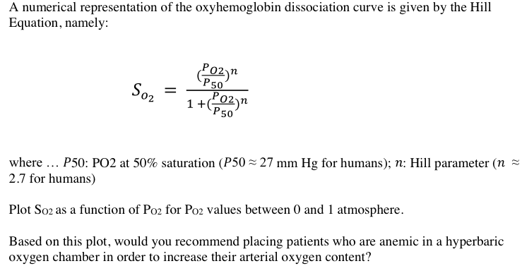 Solved A numerical representation of the oxyhemoglobin | Chegg.com