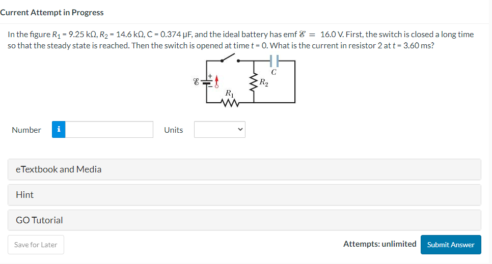 Solved In the figure R1 = 9.25 kΩ, R2 = 14.6 kΩ, C = 0.374 | Chegg.com