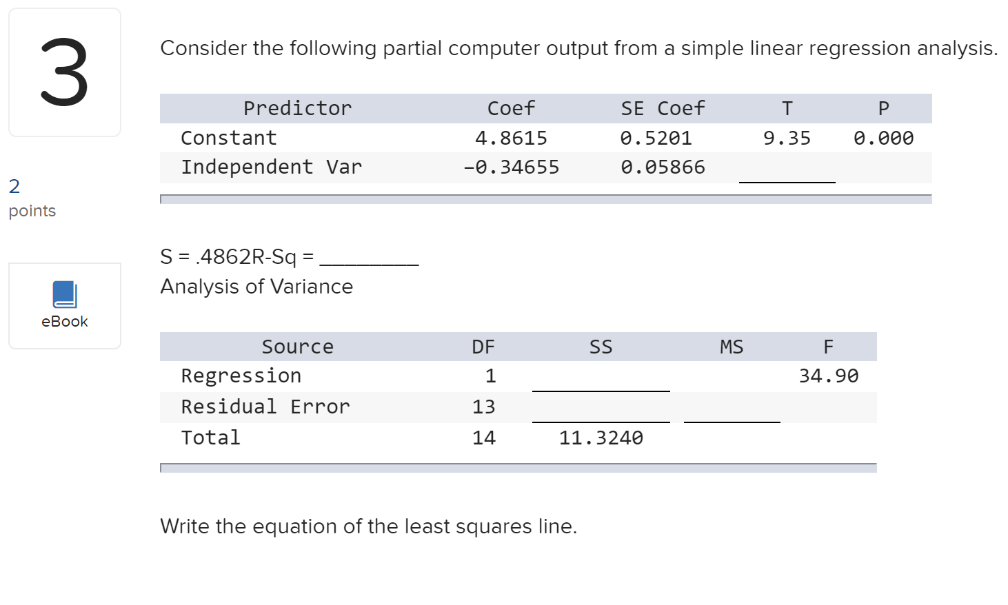 Solved Consider The Following Partial Computer Output From A 2760