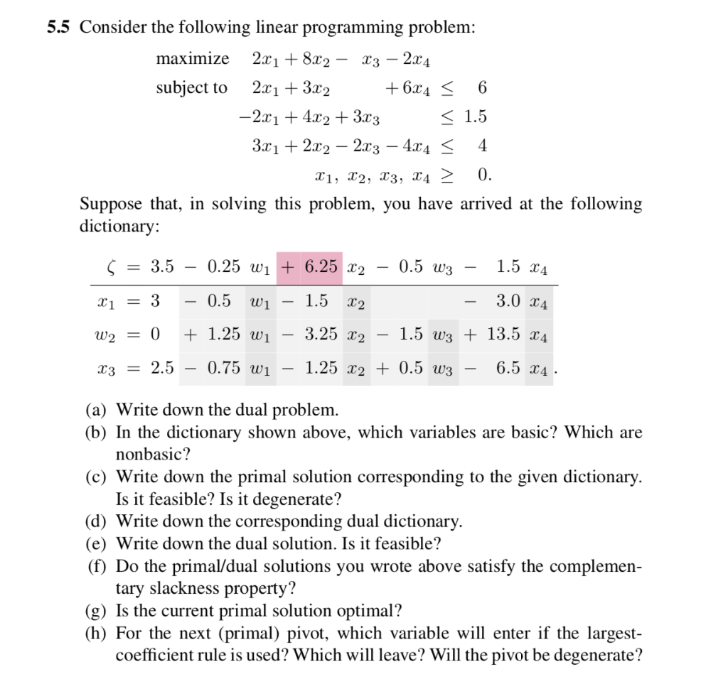 Solved 5.5 Consider the following linear programming | Chegg.com