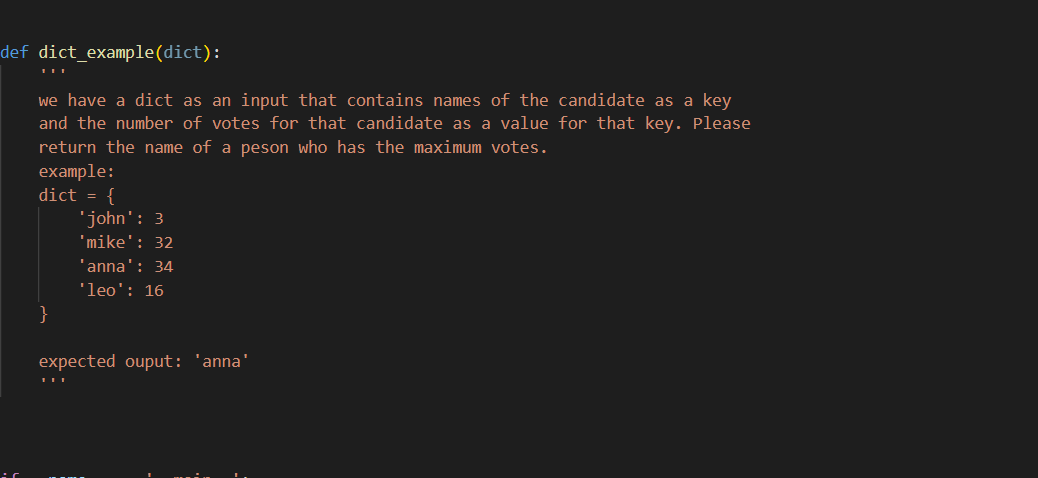 Solved def dict_example(dict): we have a dict as an input | Chegg.com