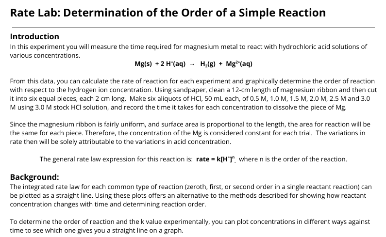 Solved Rate Lab: Determination of the Order of a Simple | Chegg.com
