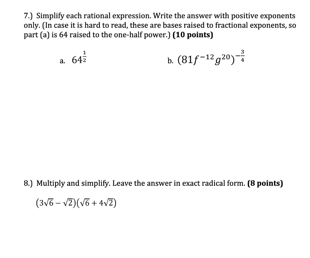 Solved 7.) Simplify each rational expression. Write the | Chegg.com
