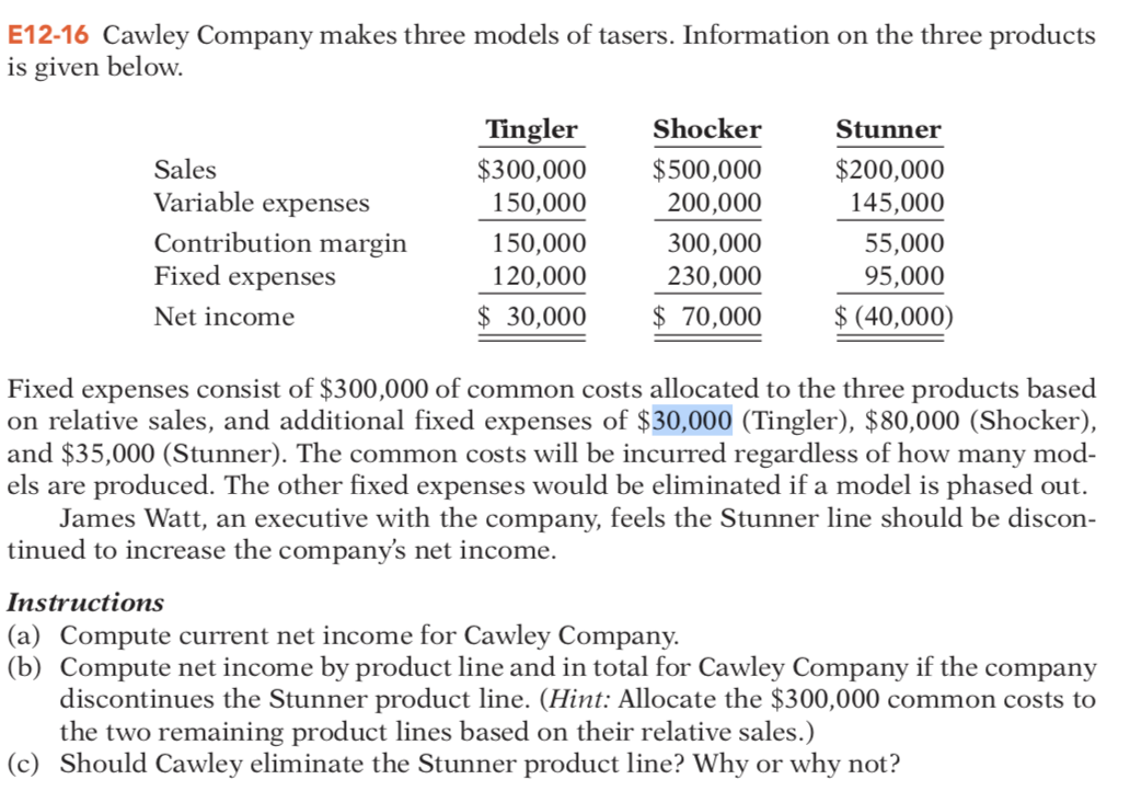 Solved E12-16 Cawley Company makes three models of tasers. | Chegg.com