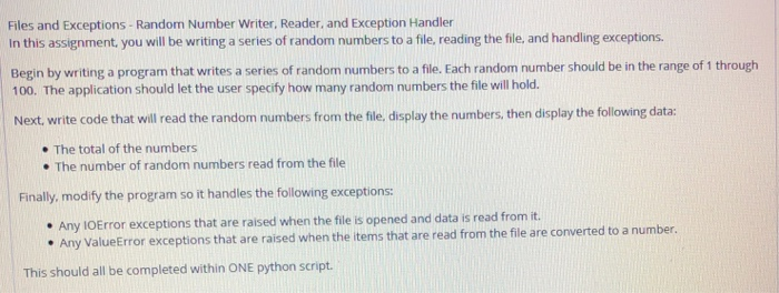 Solved Files and Exceptions-Random Number Writer, Reader, | Chegg.com
