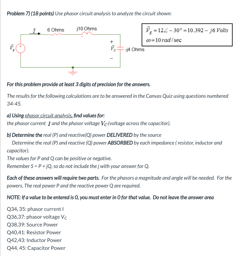 Solved Problem 7) (18 points) Use phasor circuit analysis to | Chegg.com