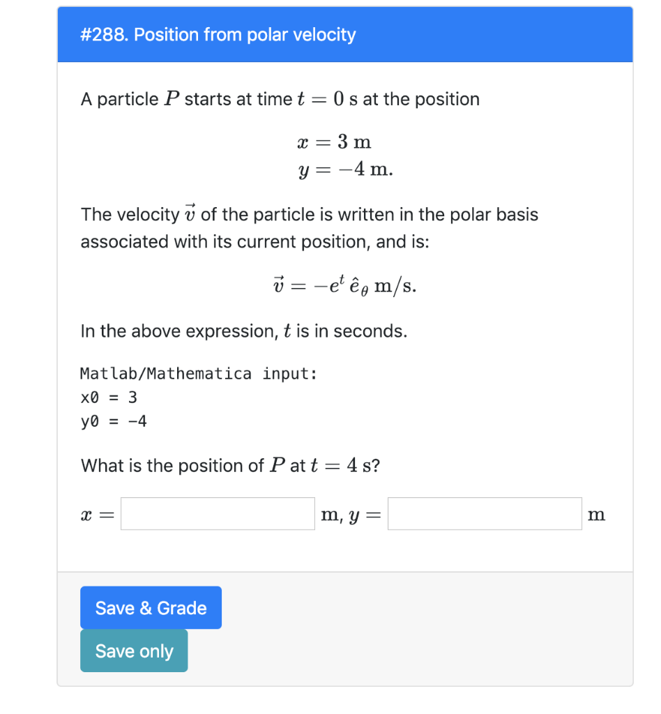 Solved #288. Position from polar velocity A particle P | Chegg.com