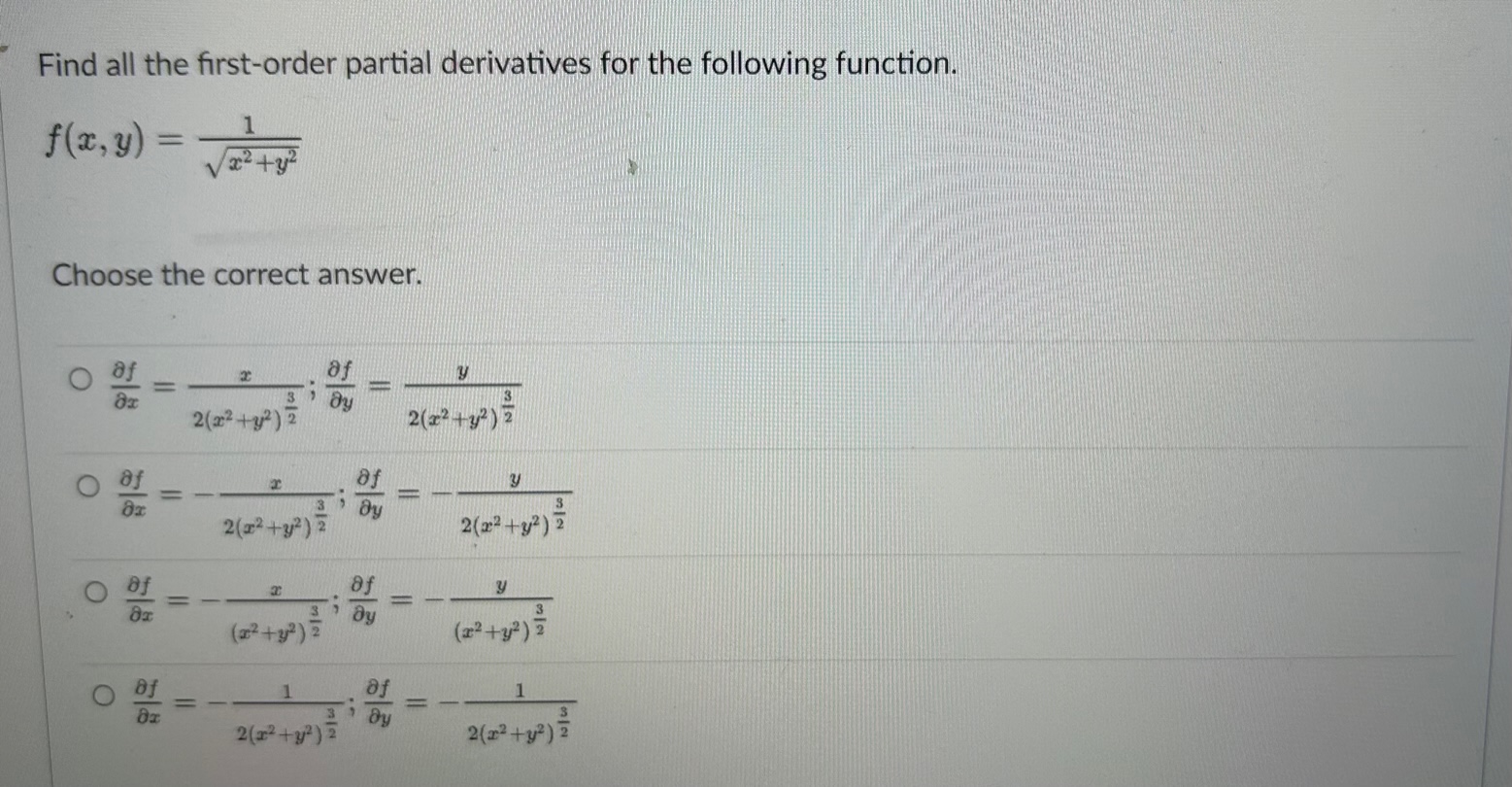 Solved Find all the first-order partial derivatives for the | Chegg.com