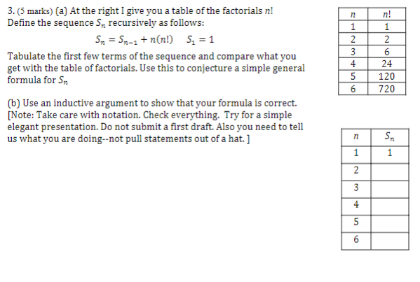 Solved n 3. (5 marks) (a) At the right I give you a table of | Chegg.com
