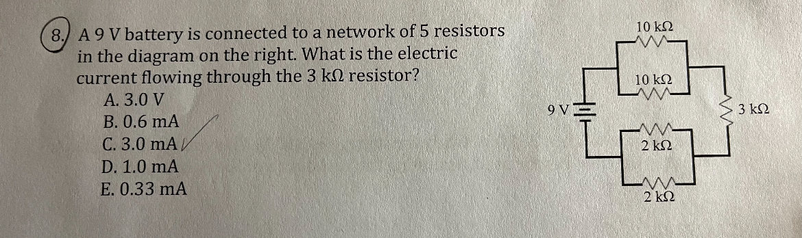 Solved 8. A 9 V battery is connected to a network of 5 | Chegg.com