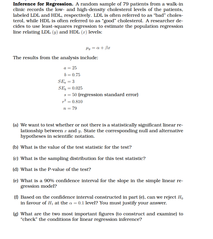 Solved Inference for Regression. A random sample of 79 | Chegg.com