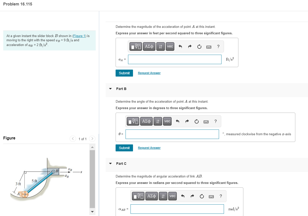 Solved Problem 16.115 At a given instant the slider Block B | Chegg.com