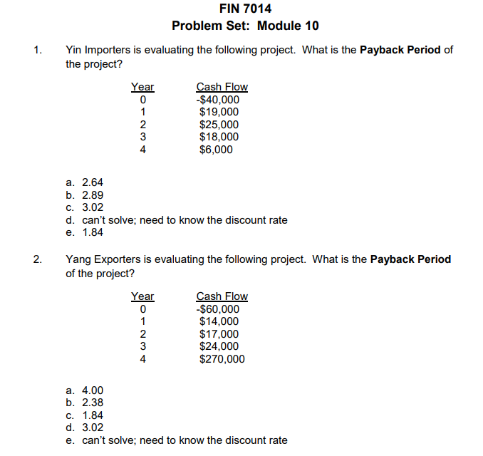Solved 1. FIN 7014 Problem Set: Module 10 Yin Importers is | Chegg.com