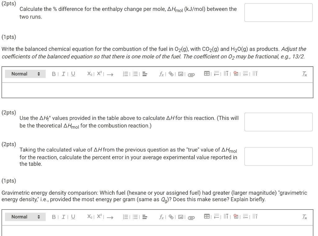 Solved (2pts) Calculate the average enthalpy change per | Chegg.com