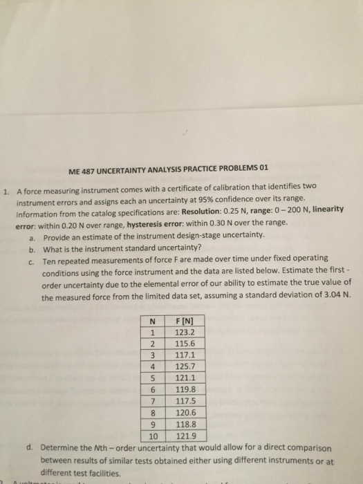 Solved ME 487 UNCERTAINTY ANALYSIS PRACTICE PROBLEMS 01 A | Chegg.com