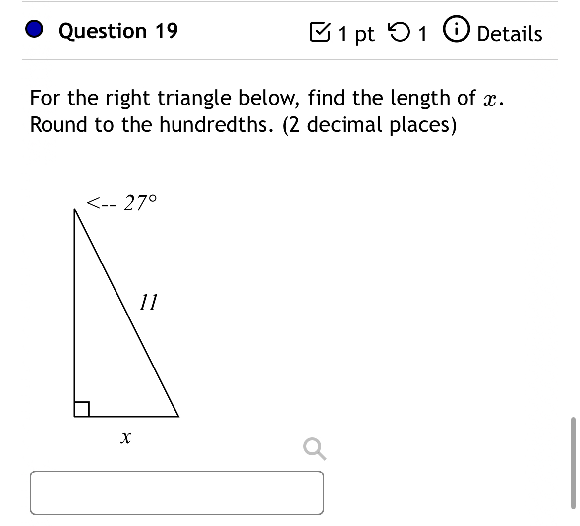 Solved For the right triangle below, find the length of x. | Chegg.com