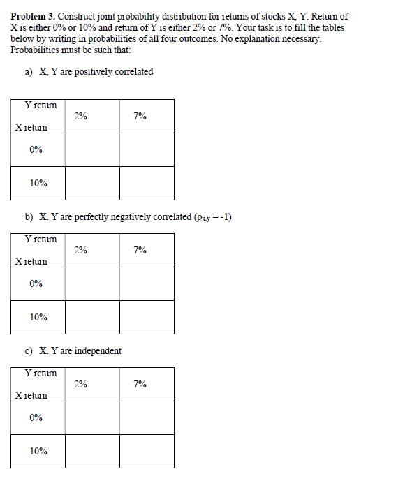 Solved Problem 3. Construct joint probability distribution | Chegg.com