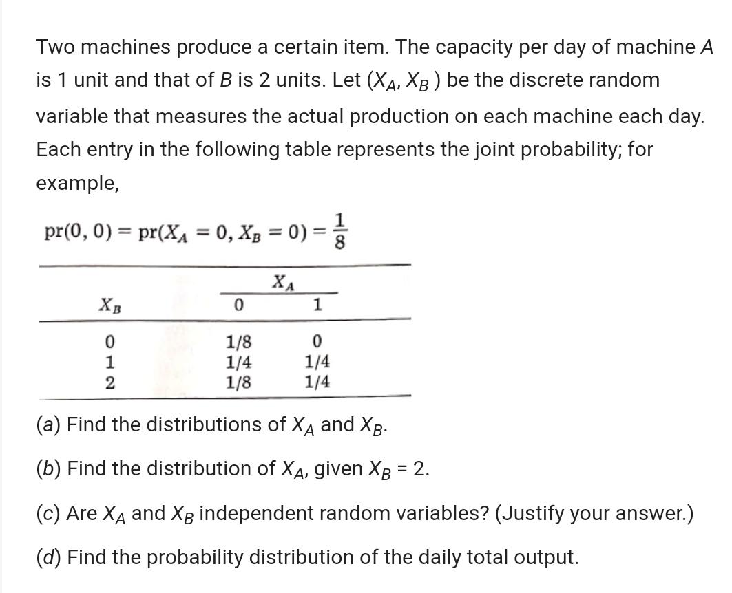 Solved Two machines produce a certain item. The capacity per | Chegg.com