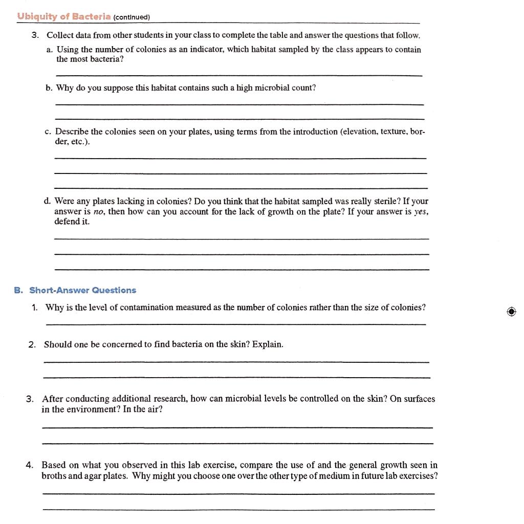 Solved Ubiquity of Bacteria (continued) 3. Collect data from | Chegg.com