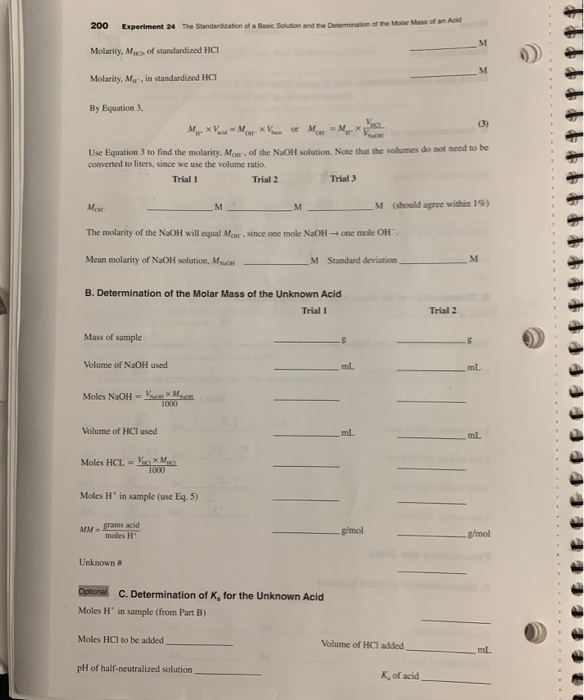 Experiment 24 Data and Calculations: The | Chegg.com