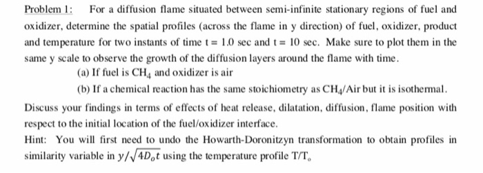 Problem For a diffusion flame situated between | Chegg.com