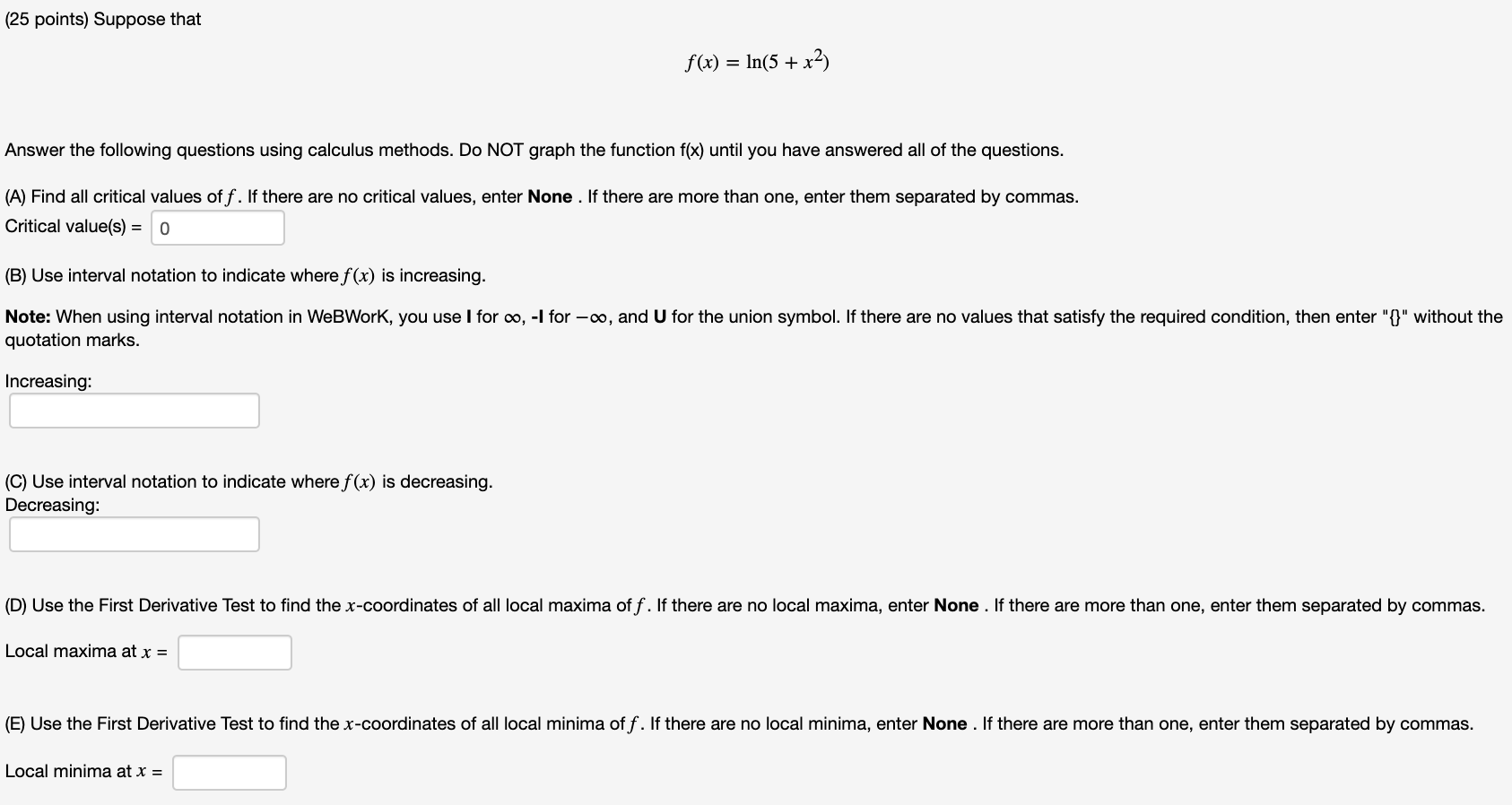 Solved (25 points) Suppose that f(x) = ln(5 + x2) Answer the | Chegg.com