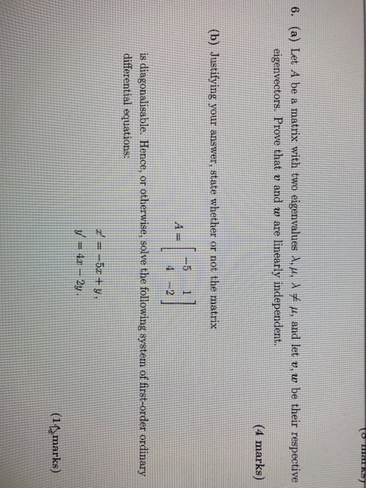 Solved Let A be a matrix with two eigenvalues lambda, mu, | Chegg.com