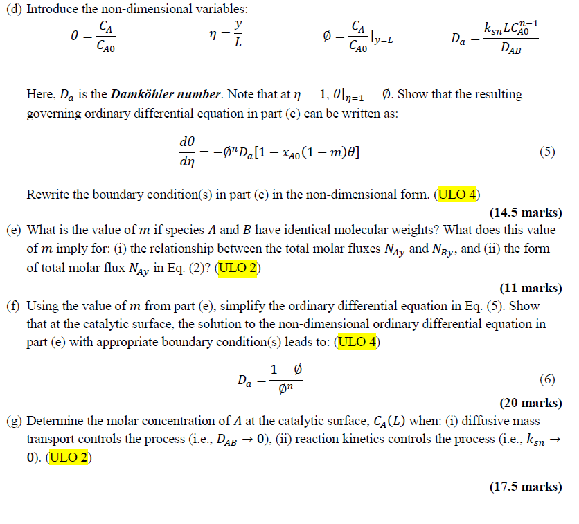 Diffusion in a binary gas with heterogenous reaction | Chegg.com