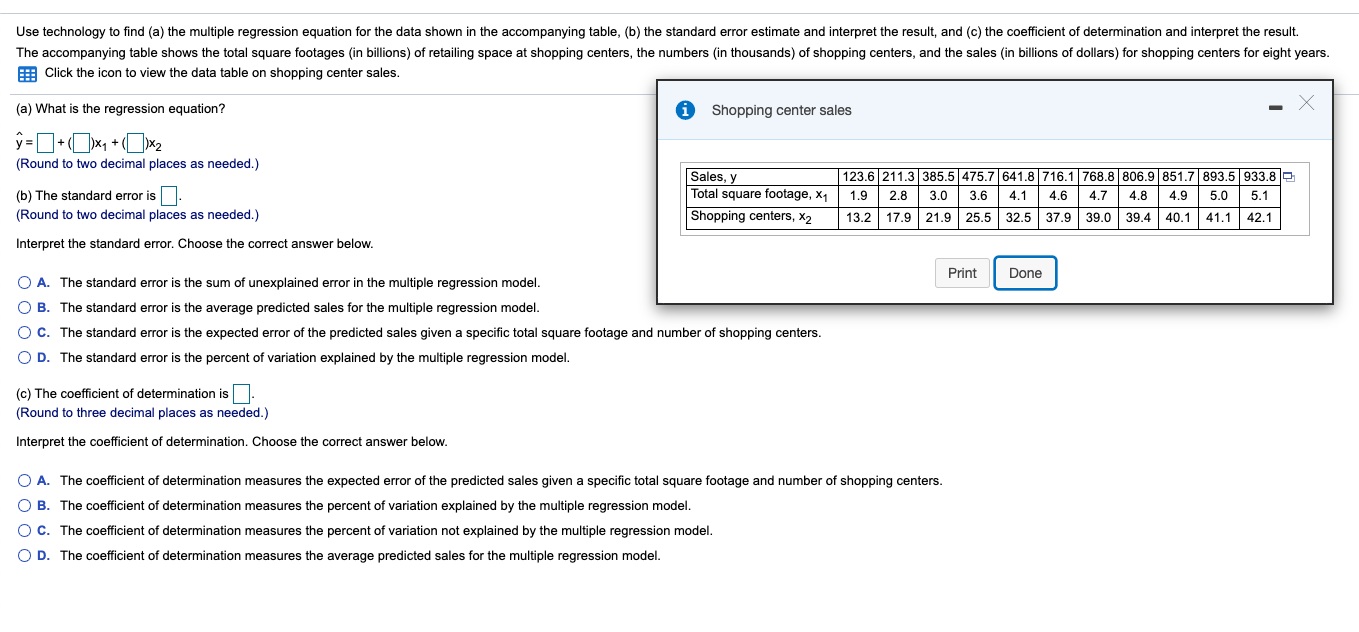 Solved Use technology to find (a) the multiple regression | Chegg.com