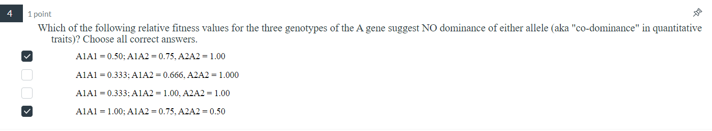 Solved 4 1 point Which of the following relative fitness | Chegg.com