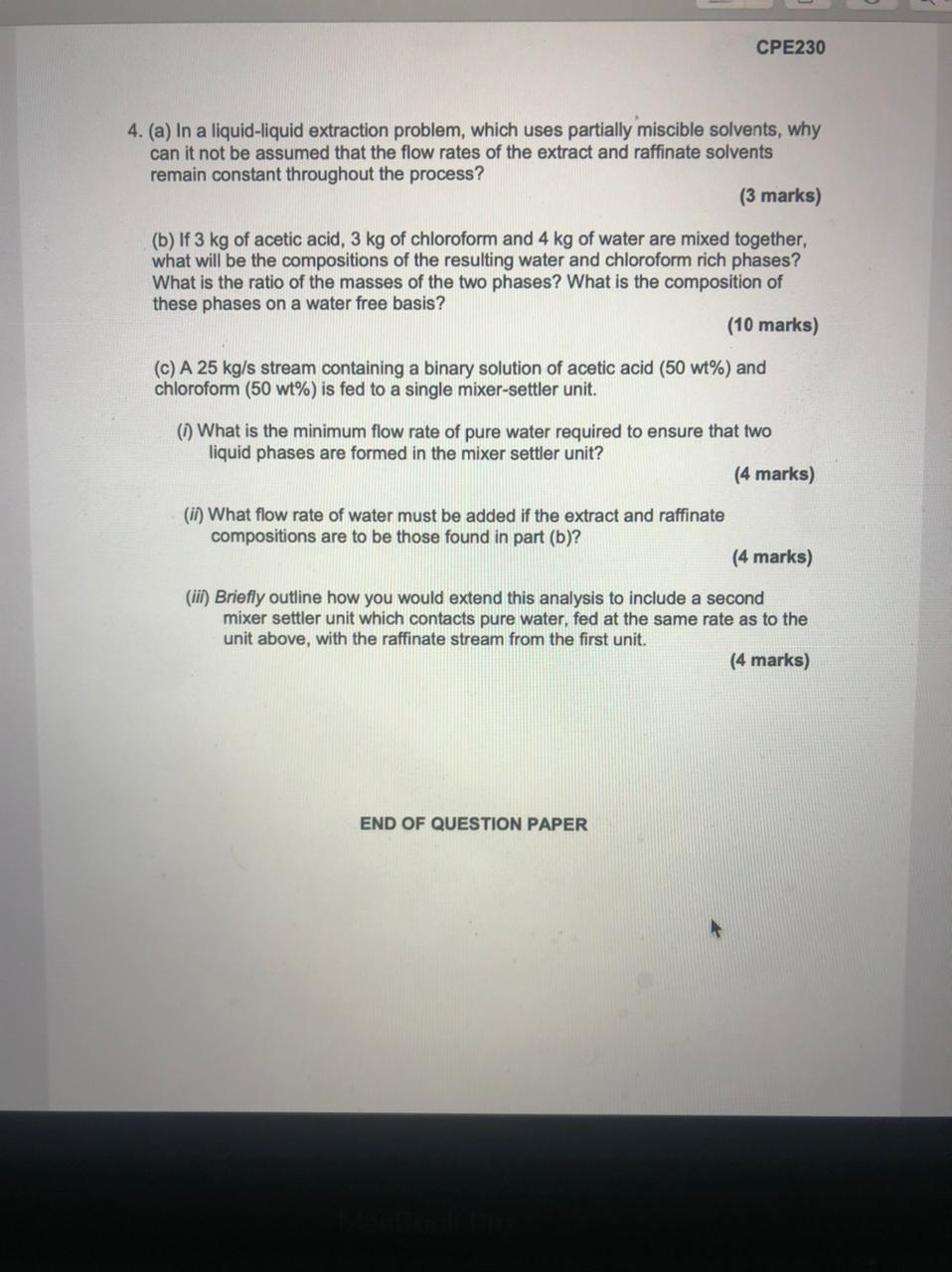 Solved CPE230 4. (a) In a liquid-liquid extraction problem, | Chegg.com