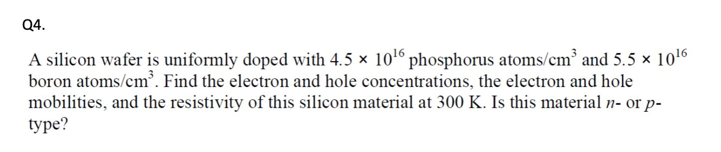 Solved Q4.A silicon wafer is uniformly doped with 4.5×1016 | Chegg.com