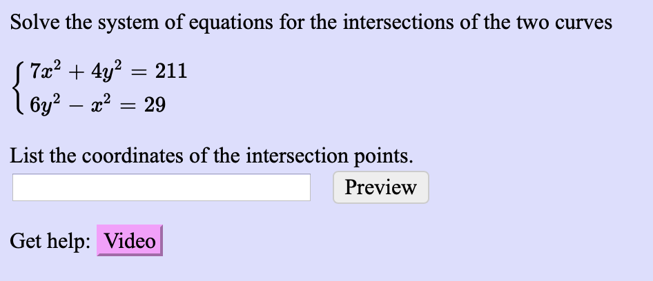 Solved Solve the system of equations for the intersections | Chegg.com