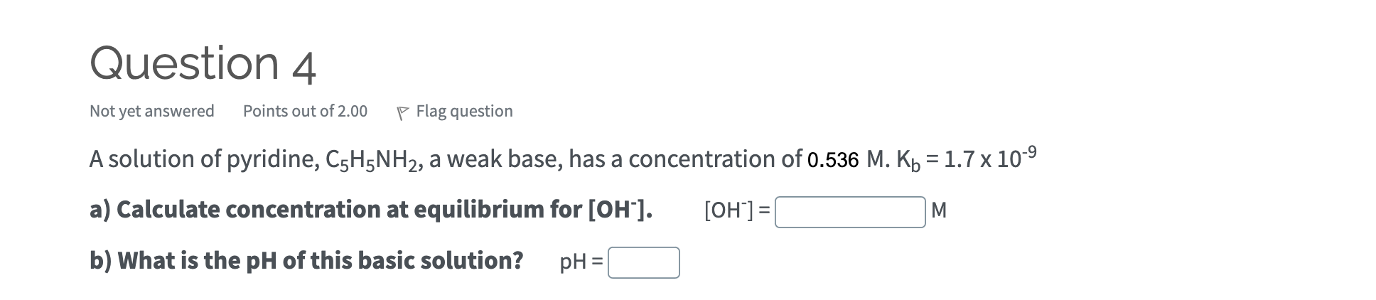 Solved A solution of pyridine, C5H5NH2, a weak base, has a | Chegg.com