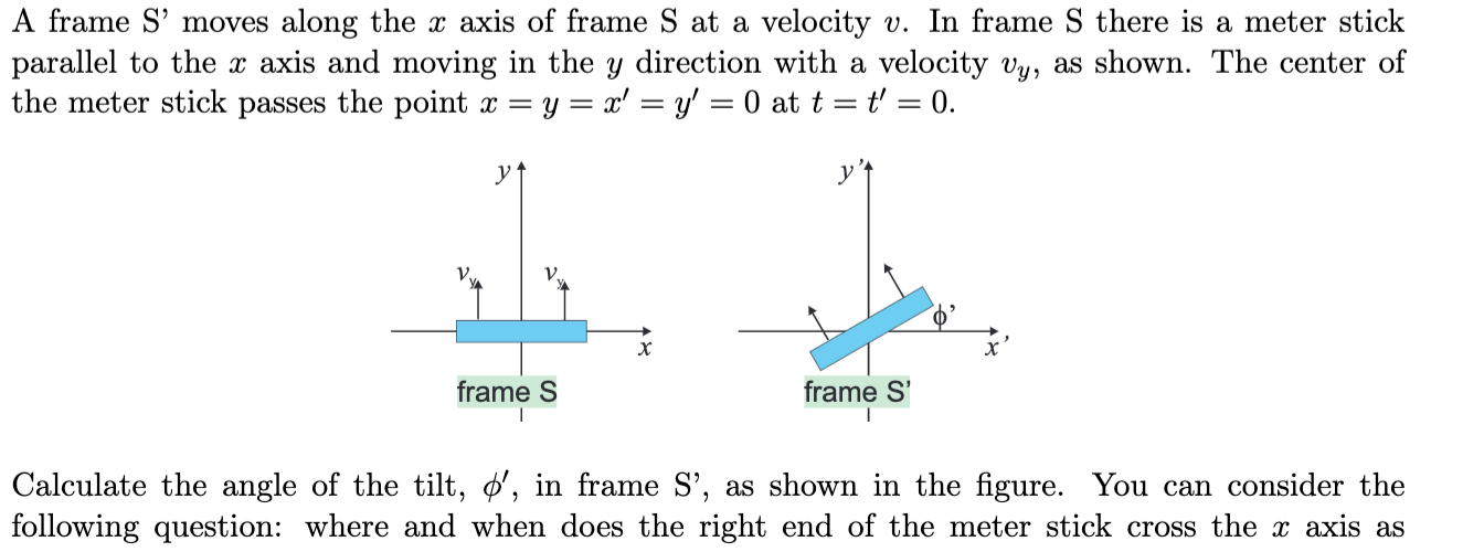 Solved A frame S’ moves along the x axis of frame S at a | Chegg.com