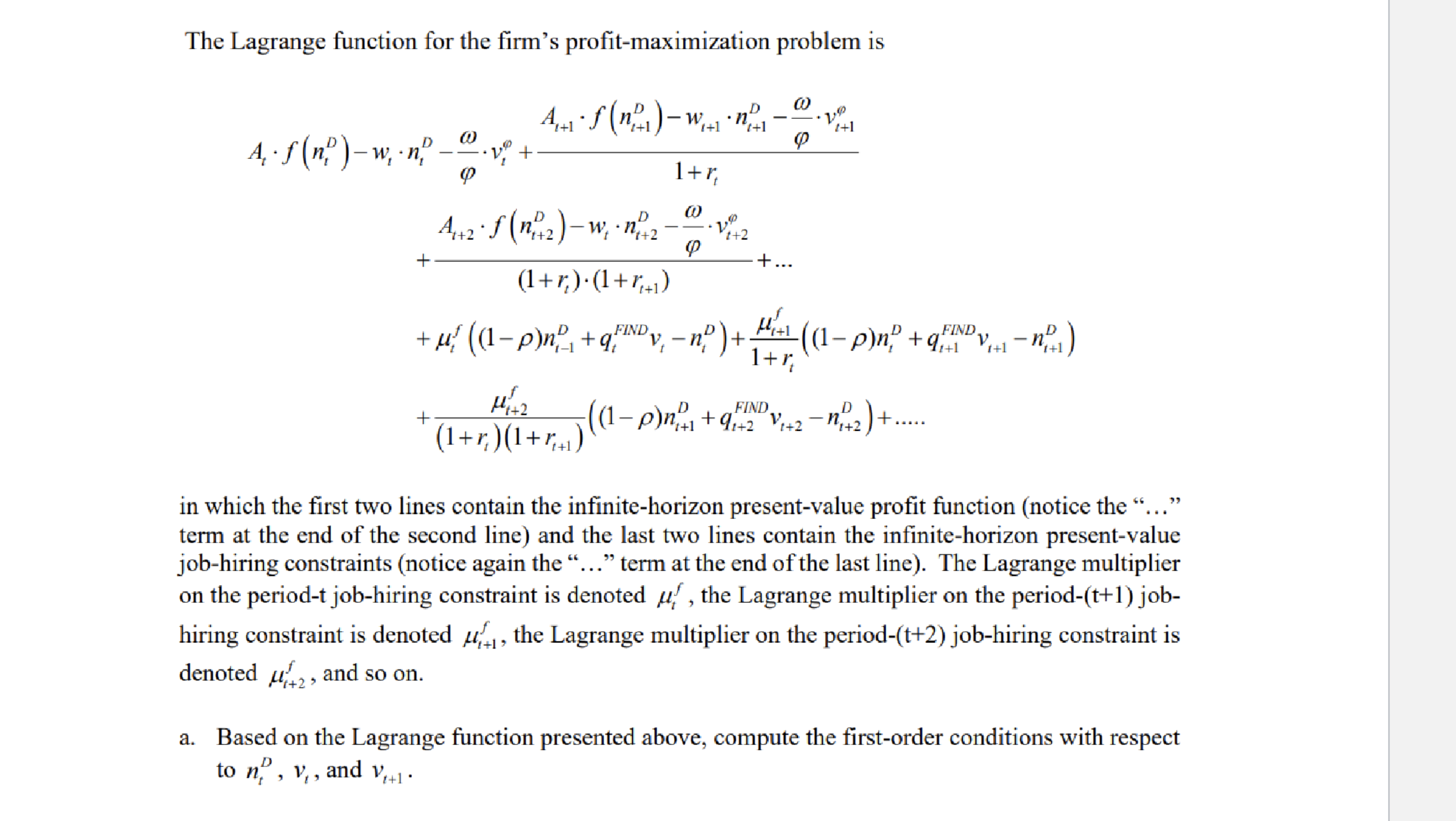 The Lagrange function for the firm's | Chegg.com