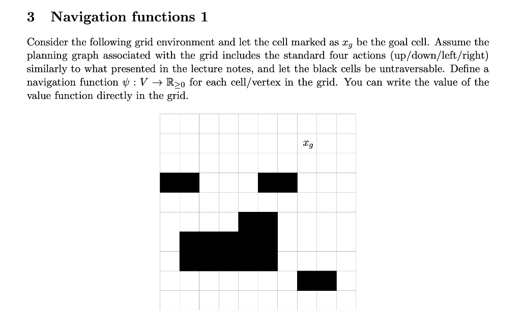 Solved 3 Navigation functions 1 Consider the following grid | Chegg.com