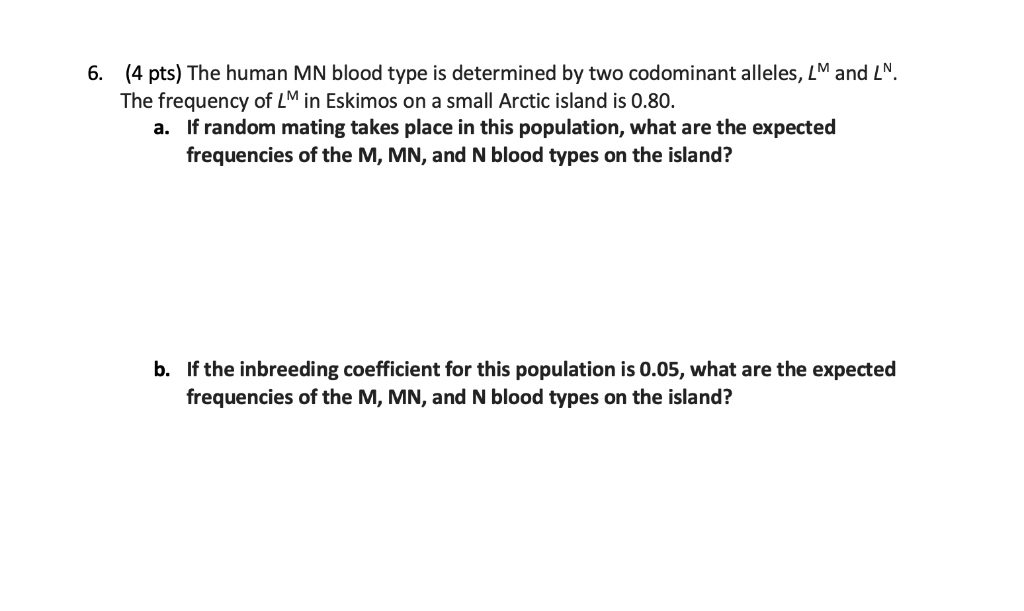 Solved (4 pts) The human MN blood type is determined by two | Chegg.com