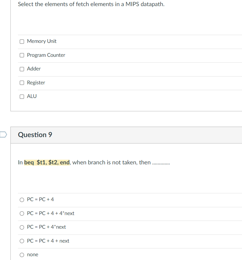 Solved Select the elements of fetch elements in a MIPS | Chegg.com